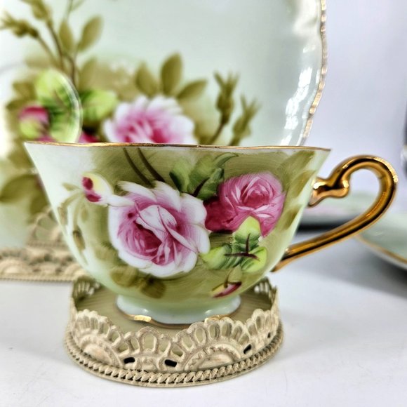 Lefton China | Dining | Vint Lefton Heritage Rose Green China Coffee ...